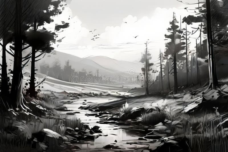 Grayscale Vision of Replenishing Shrinking Lakes, AI Generated Stock ...