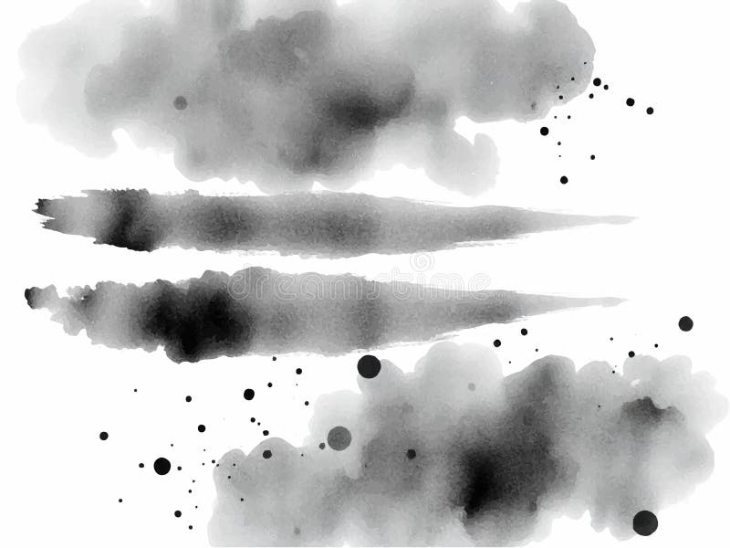Grayscale Watercolor Design with Overlapping Blots and Linear Elements ...