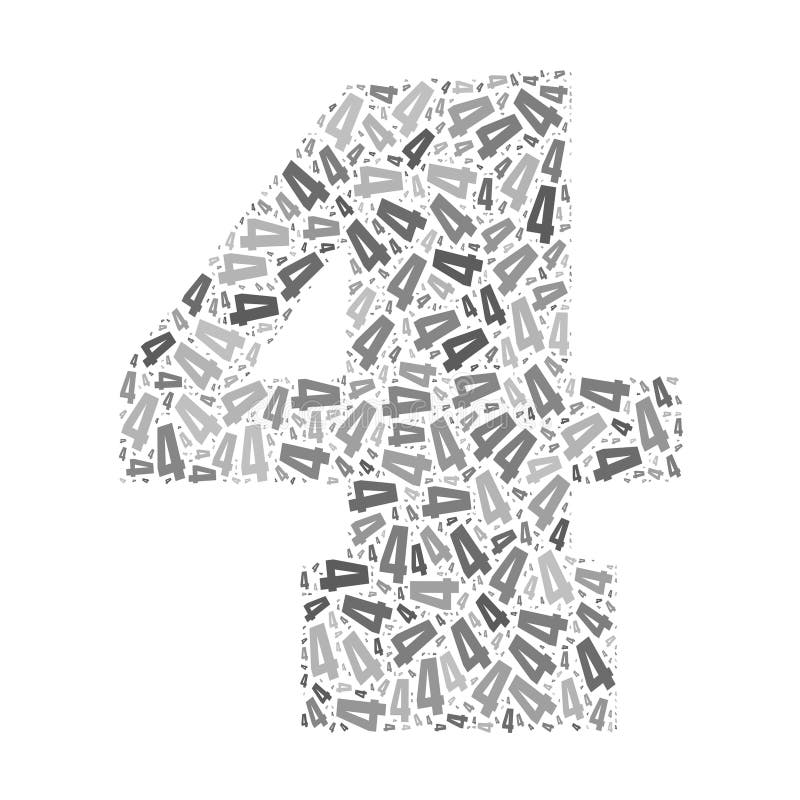 Grayscale Word Cloud Forming the Number 4, with Repeated Text in ...