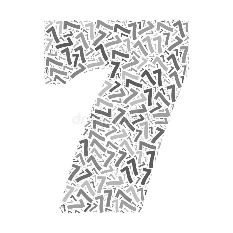 Grayscale Word Cloud Forming the Number 7, with Repeated Text in ...