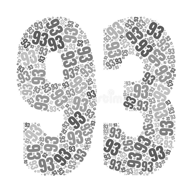 Grayscale Word Cloud Forming the Number 93, with Repeated Text in ...