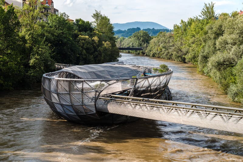 Murinsel Bridge in Graz editorial photo. Image of summer - 116375541