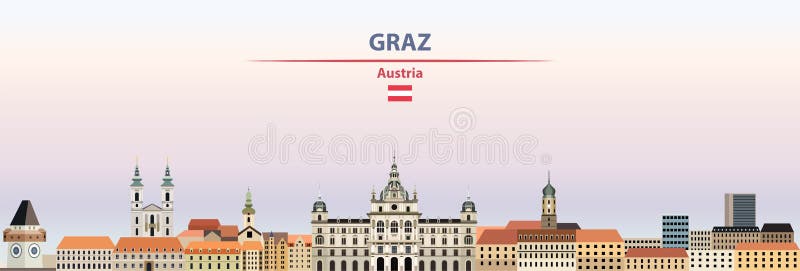 Graz Cityscape on Sunset Sky Background Vector Illustration with ...