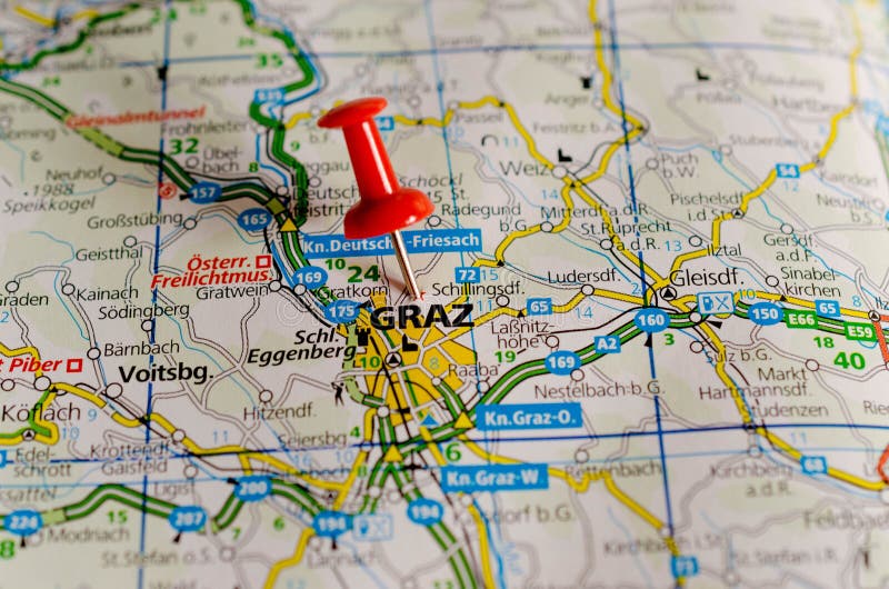 Graz on map stock photo. Image of paper, state, books - 96098736