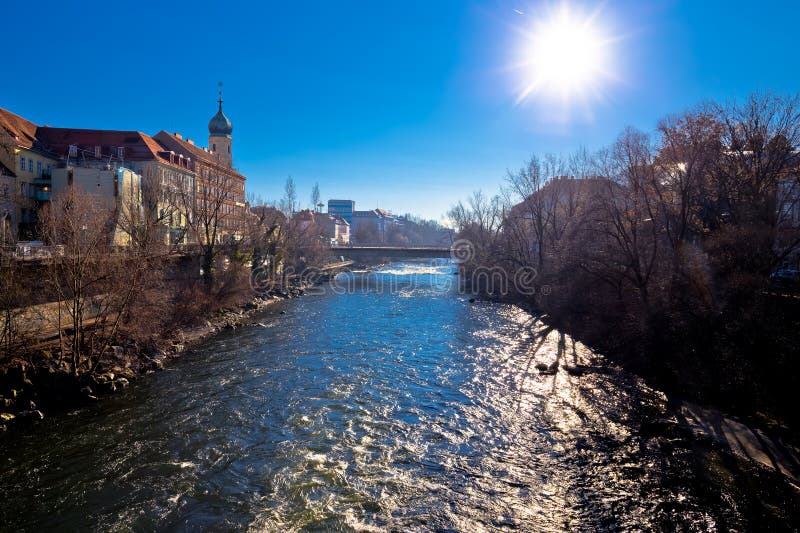 Graz and Mur River Coast Sunset View Stock Photo - Image of osterreich ...