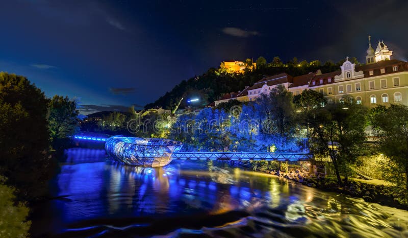 The Schlossberg Or Castle Hill At Night, Graz, Austria Editorial Stock ... The Schlossberg Or Castle Hill At Night, Graz, Austria Editorial Stock ...