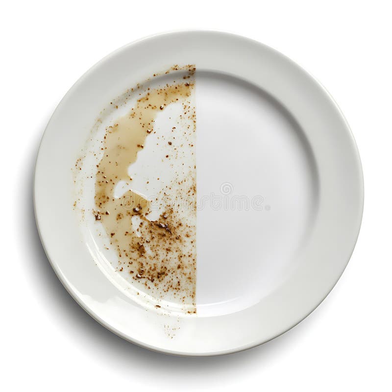 Greasy and Clean Half Plate Contrast on White Background Stock Image ...