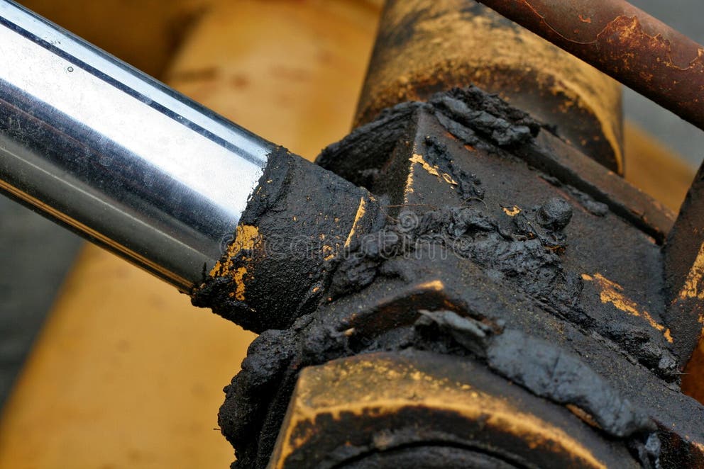 Greasy Consruction Equipment Joints Stock Image - Image of yellow ...
