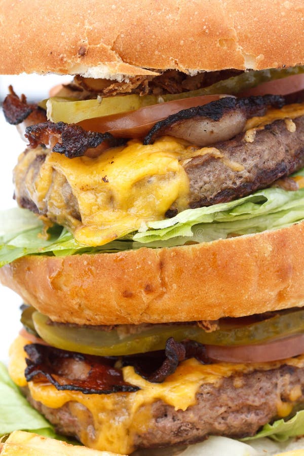 Greasy Double Cheese Burger Tower. Stock Image - Image of greasy ...