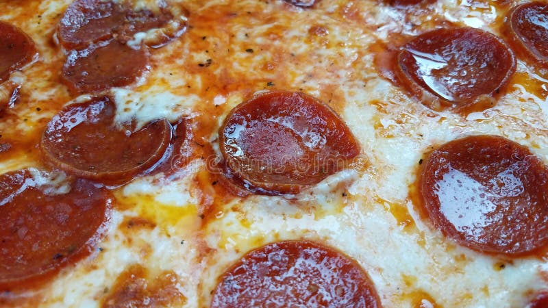 Greasy Pepperoni Meat on Pizza with Cheese Stock Image - Image of oily ...
