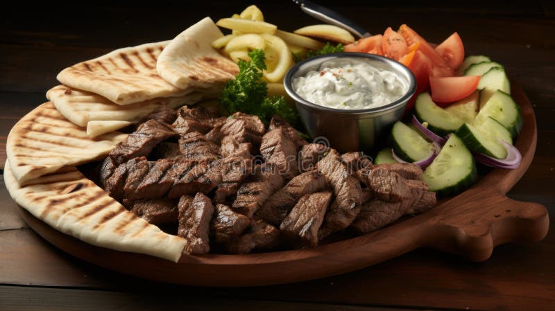 Greasy and Mouthwatering Beef Gyro Platter Stock Illustration ...