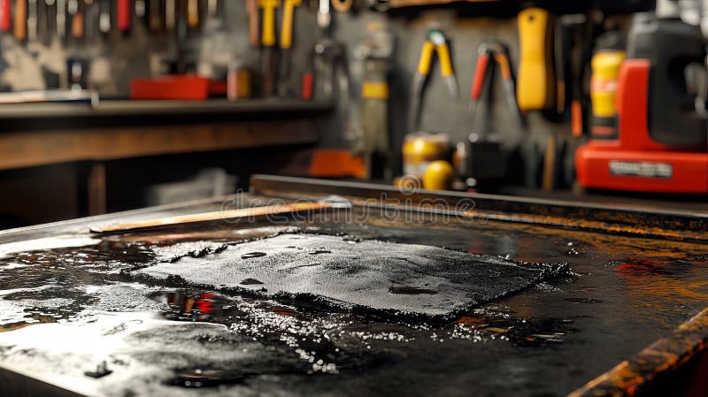 Greasy Rag on Workbench Surrounded by Tools Stock Illustration ...