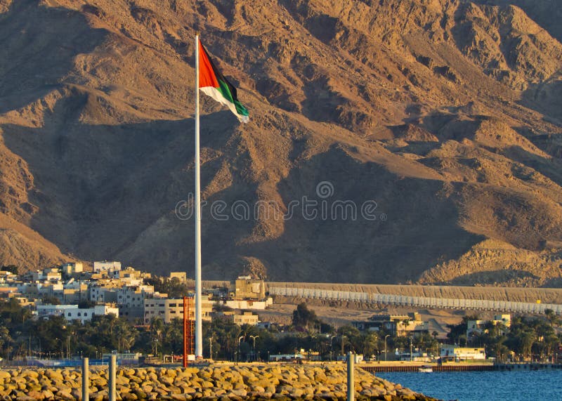 The Great Arab Revolt Flag, Aqaba, Jordan Stock Photo - Image of flag ...