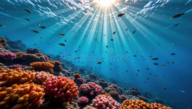 Great Barrier Reef Viewed from Underwater with Coral Bloom, Upward ...