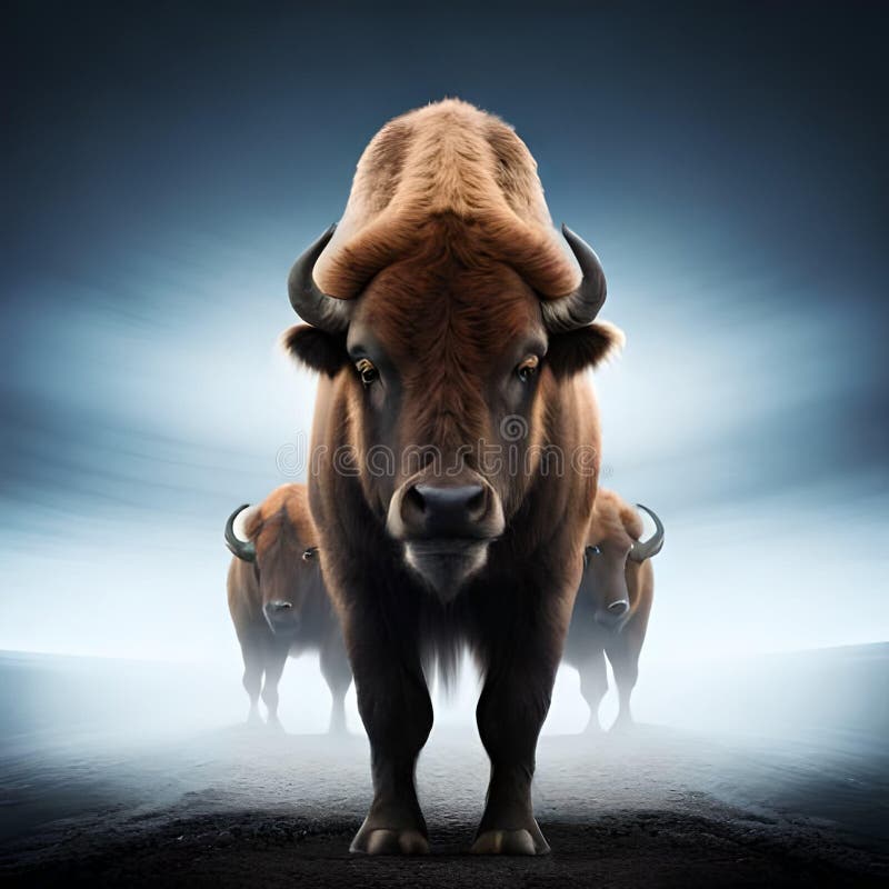 Great bison in forest. stock illustration. Illustration of forest ...