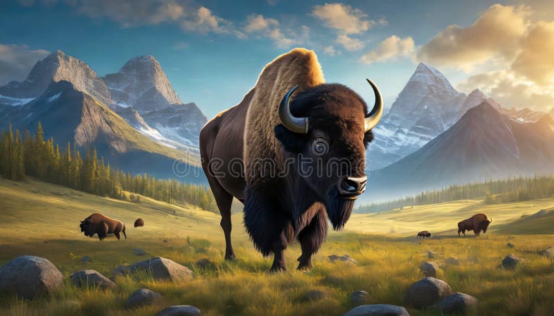 A Great Bison Outstanding in His Field Stock Illustration ...