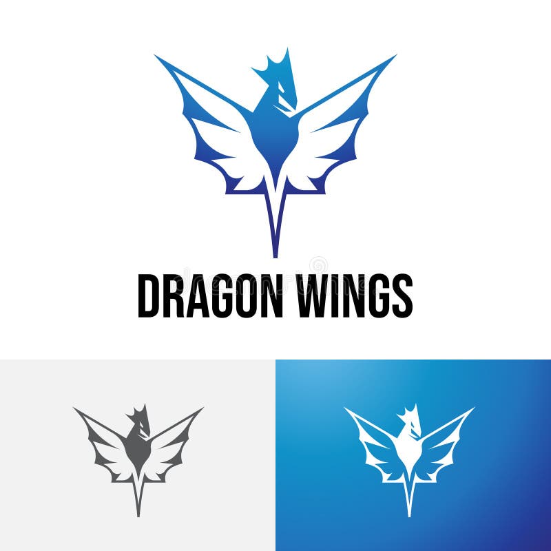 Great Blue Dragon Wings Flying Logo Design Stock Vector - Illustration ...