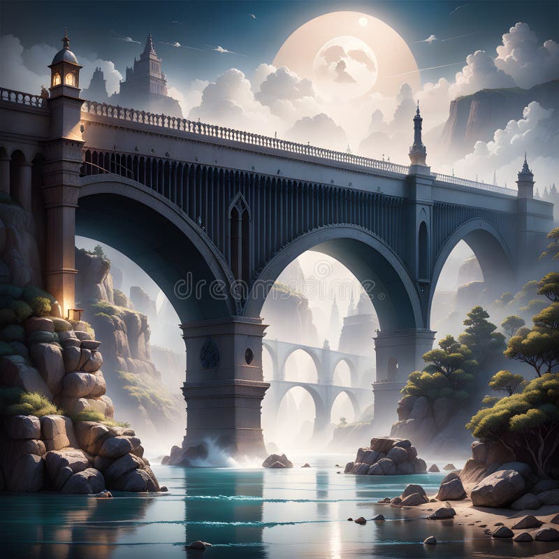 Great bridge, AI-generatet stock illustration. Illustration of ...