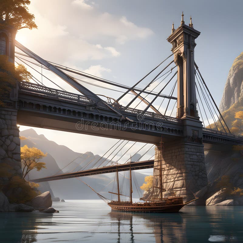 Great bridge, AI-generatet stock illustration. Illustration of large ...