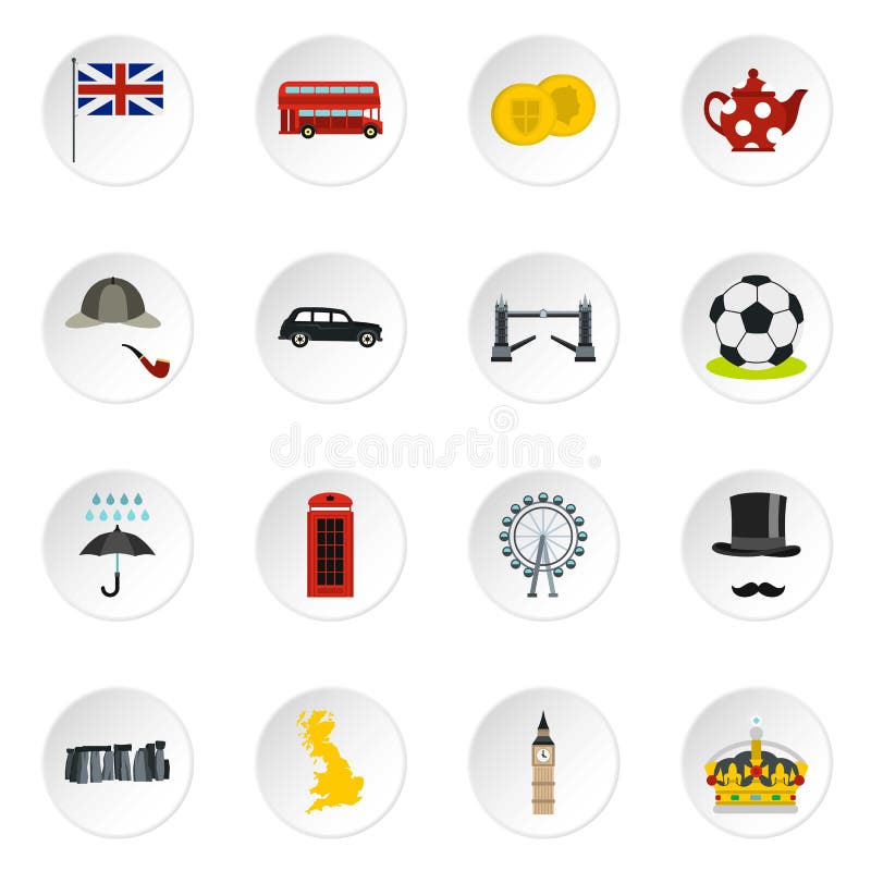 Great Britain Icons Set, Flat Style Stock Vector - Illustration of ...