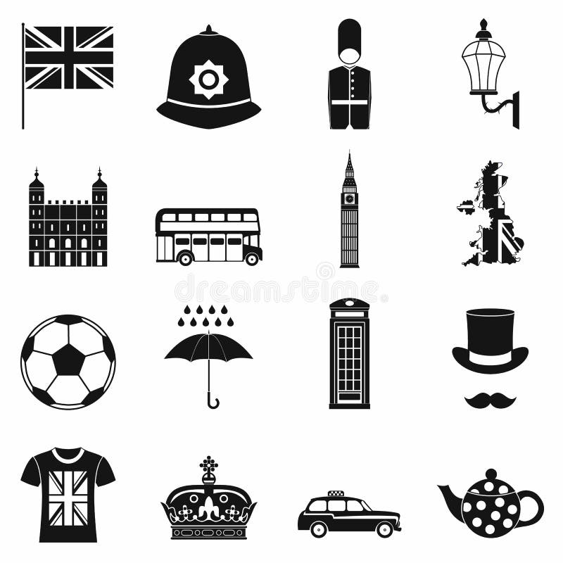 Great Britain Icons Set, Simple Style Stock Vector - Illustration of ...