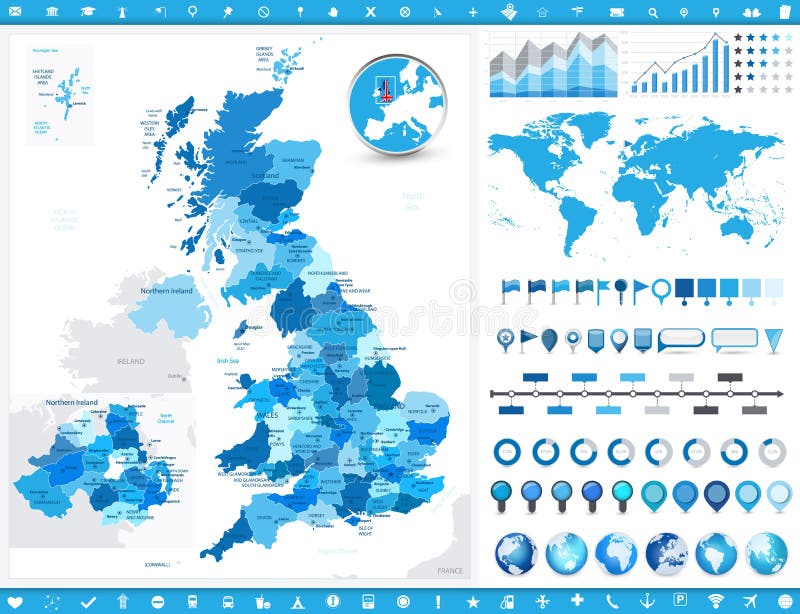 Great Britain Map and Infographic Elements Stock Vector - Illustration ...