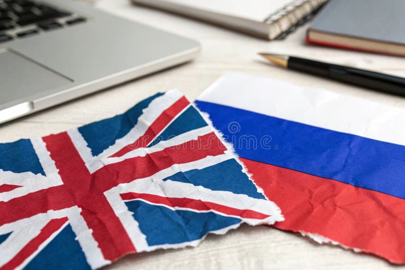 Great Britain and Russian Torn Paper Flags - Break of Diplomatic ...