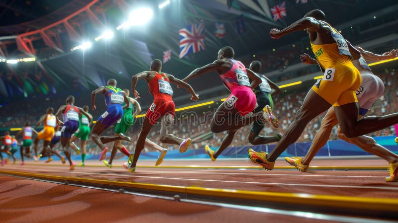 Great British Sprinter in Action at the 100m Track Event Stock ...