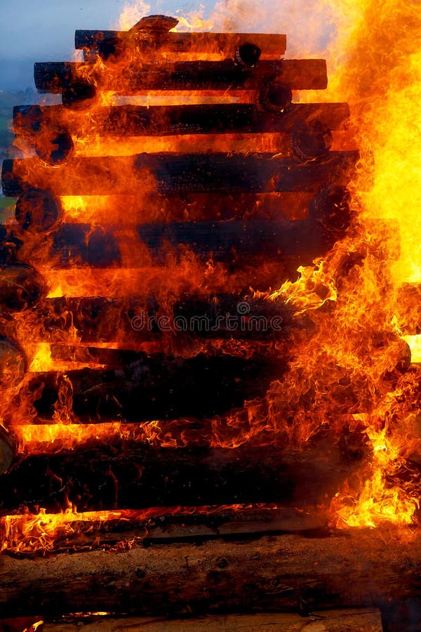 Great Burning Bonfire Made of Logs with Beautiful Flames. Stock Image ...