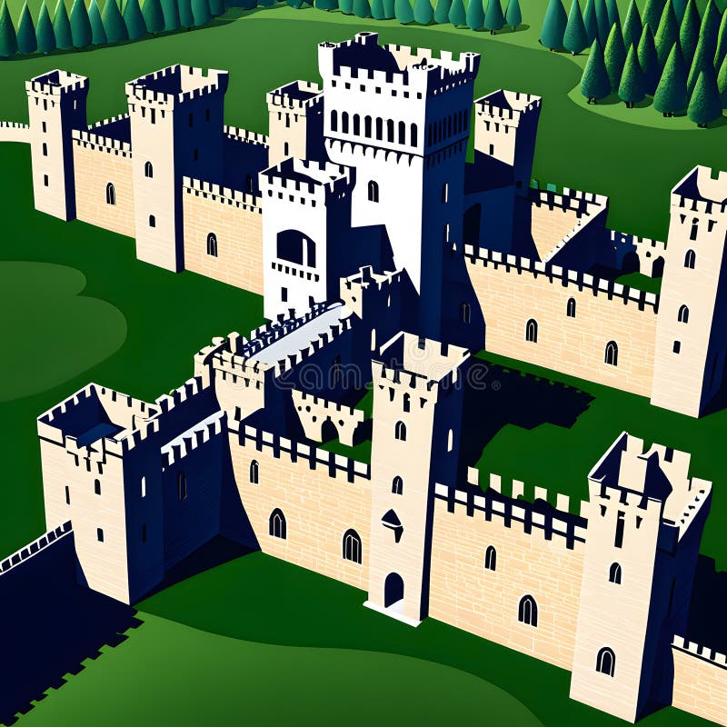Great Castle, AI-generatet stock illustration. Illustration of defense ...
