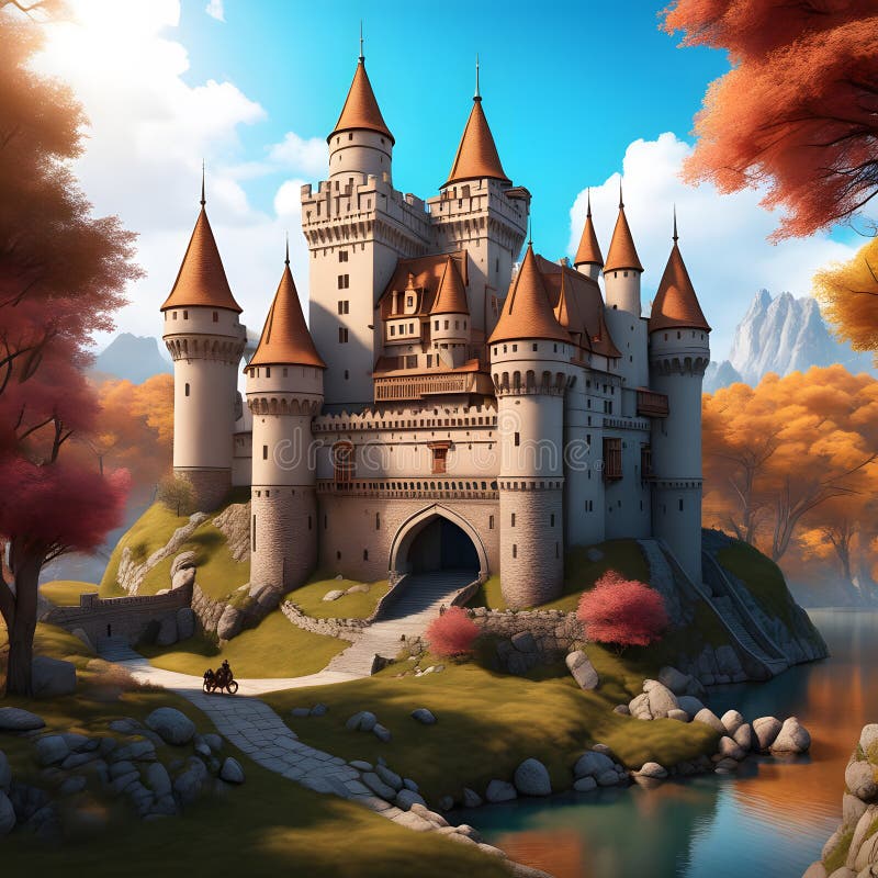 Great Castle, AI-generatet stock illustration. Illustration of ...