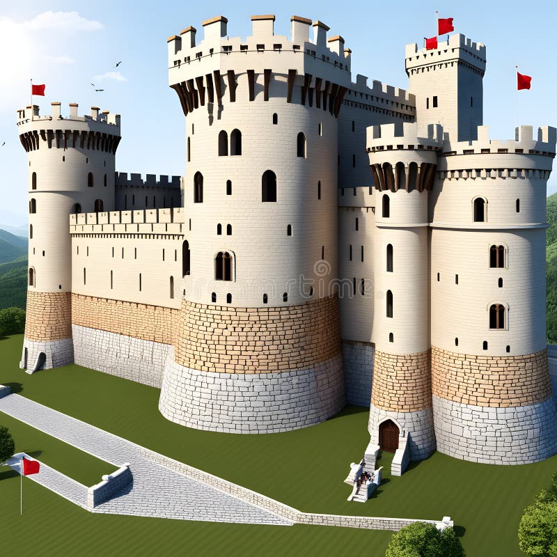 Great Castle, AI-generatet stock illustration. Illustration of fortress ...