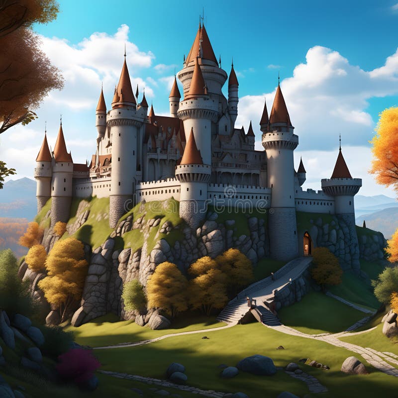 Great Castle, AI-generatet stock illustration. Illustration of fortress ...