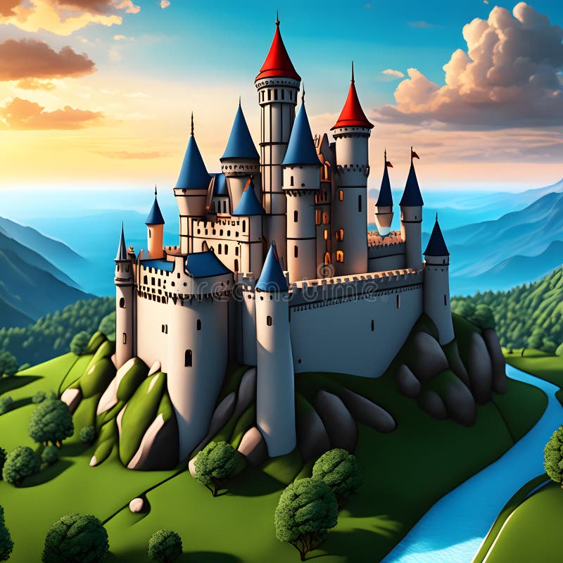 Great Castle, AI-generatet stock illustration. Illustration of walls ...