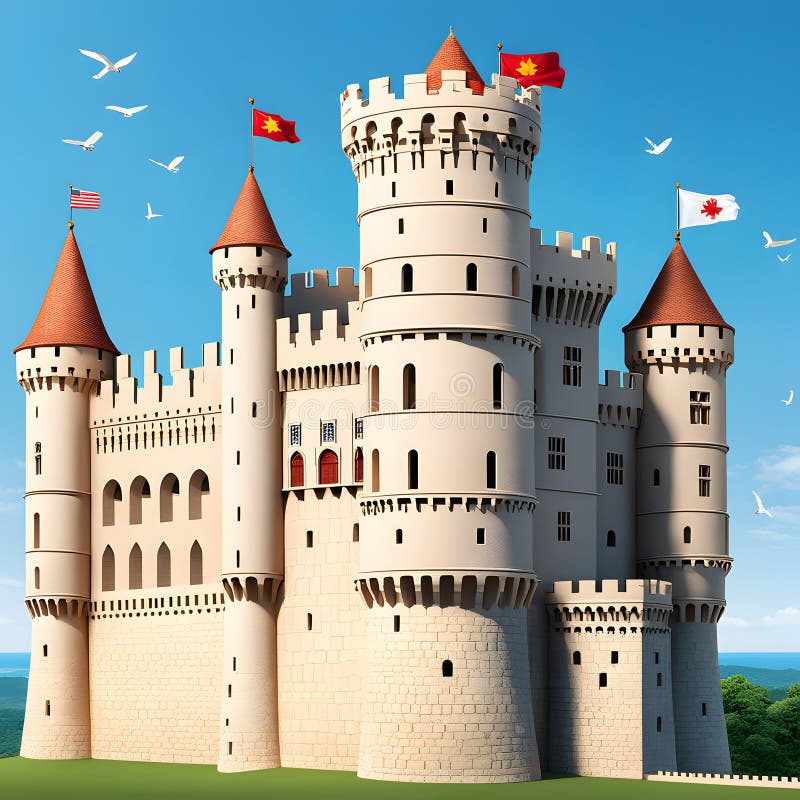 Great Castle, AI-generatet stock illustration. Illustration of knight ...