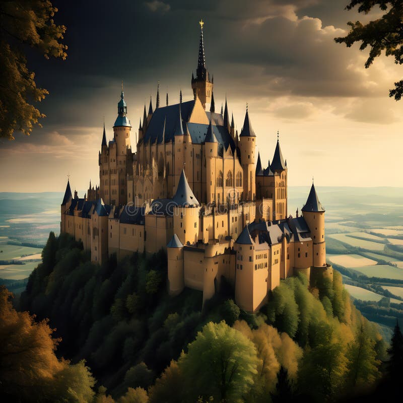 Great Castle on a High Hill, AI-generated Stock Illustration ...