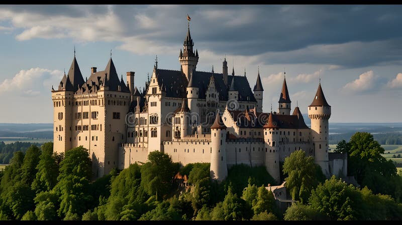 Great Castle on a High Hill, AI-generated Stock Illustration ...