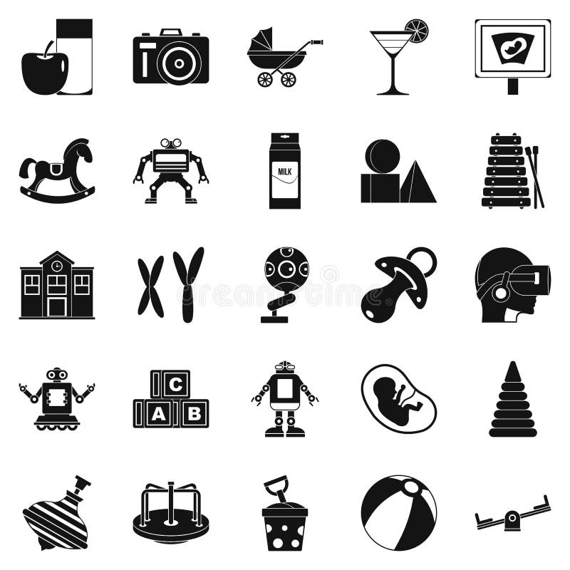Great Childhood Icons Set, Simple Style Stock Vector - Illustration of ...