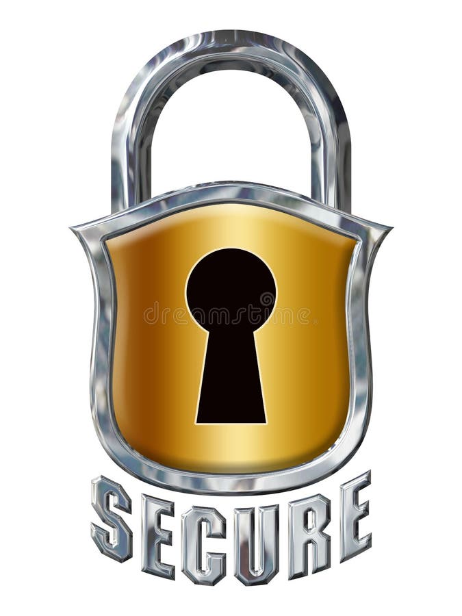 Great Chrome Secure Lock with Shield on White Stock Illustration ...
