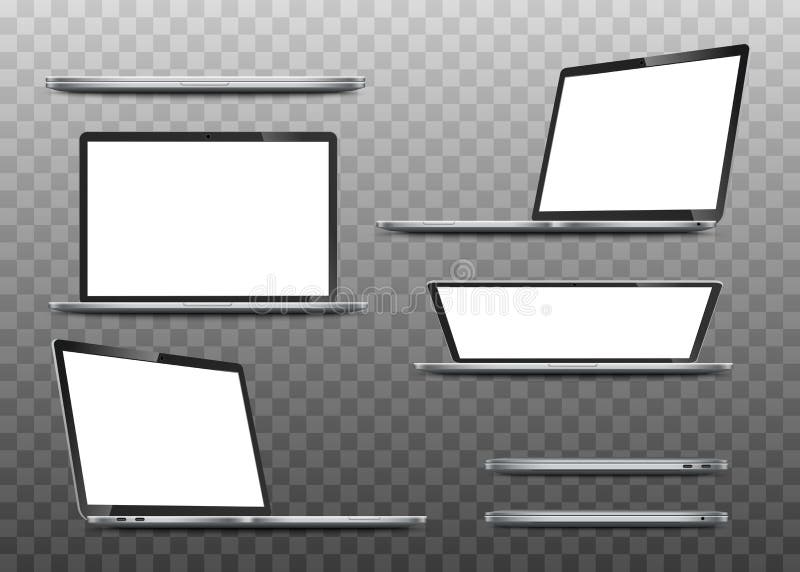Realistic Set of Laptops Front View and Angled Position Vector Isolated ...