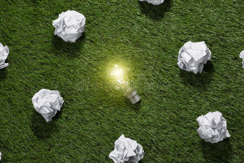 Great Concept with Crumpled Office Paper and Light Bulb Standing on the ...