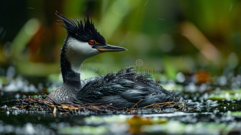 Great Crested Grebe Nesting in a Marsh Stock Photo - Image of plumage ...