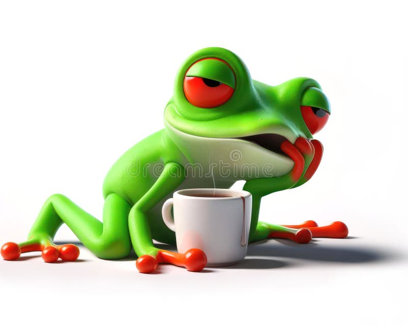 Frog with a cup of coffee stock illustration. Illustration of morning ...