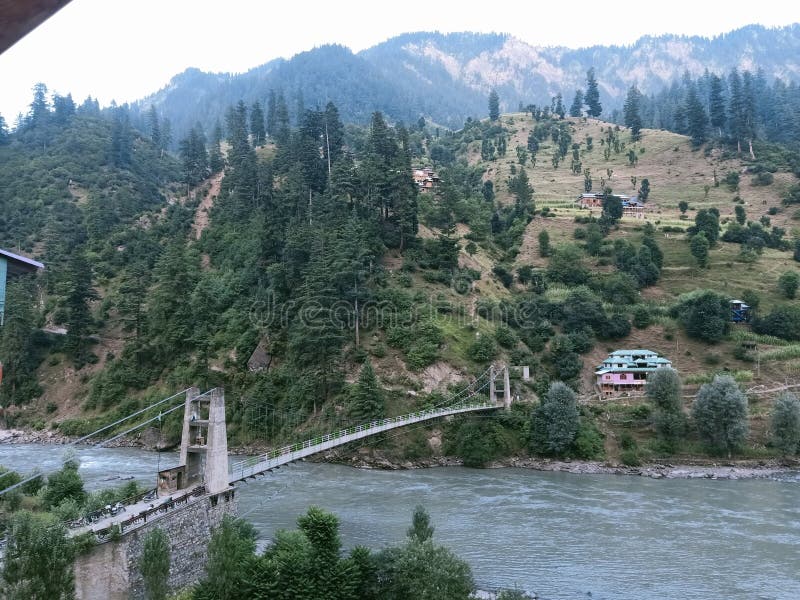 A Great Day with Neelam River Valley Passing Bridge Stock Image - Image ...
