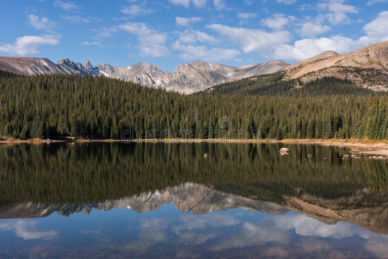 High Mountain Peak Reflections on Brainard Lake, Colorado. Stock Image ...