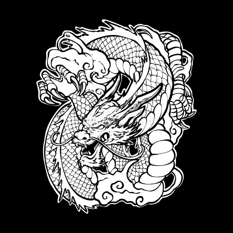 Dragon. Line Art. Logo Design for Use in Graphics. T-shirt Print ...