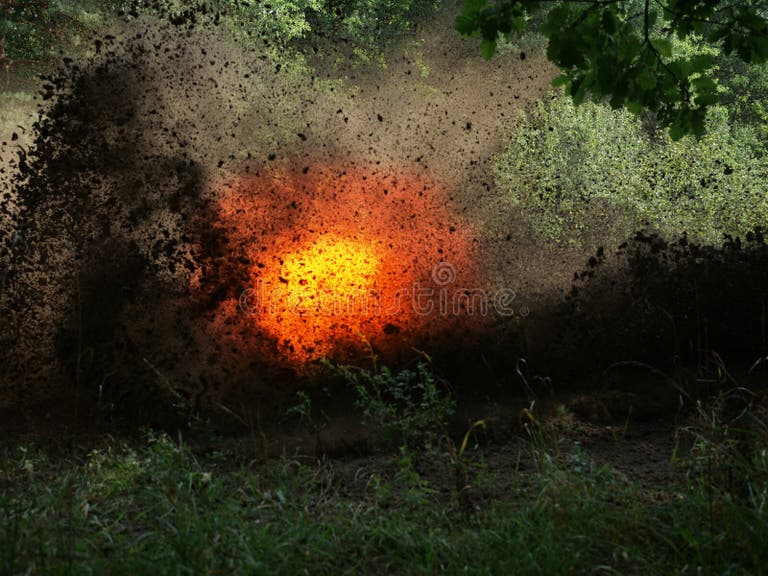 Great explosion with fire stock photo. Image of danger - 131581704