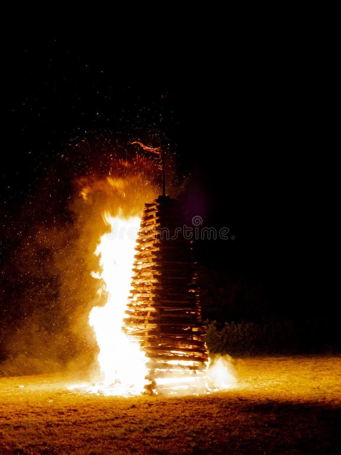Great and Fantastic Midsummer Fire or Solstice Fire in the Dark Night ...
