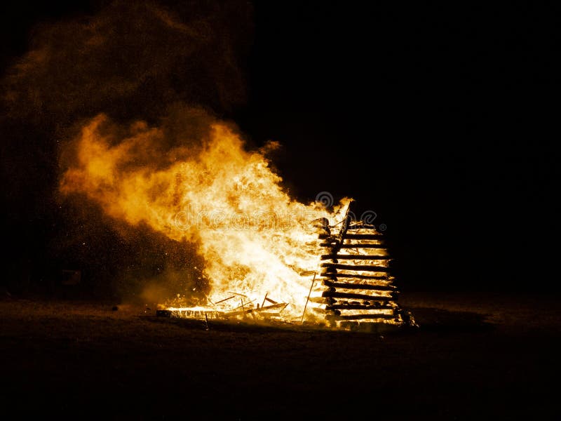 Great And Fantastic Midsummer Fire Or Solstice Fire In The Dark Night ...