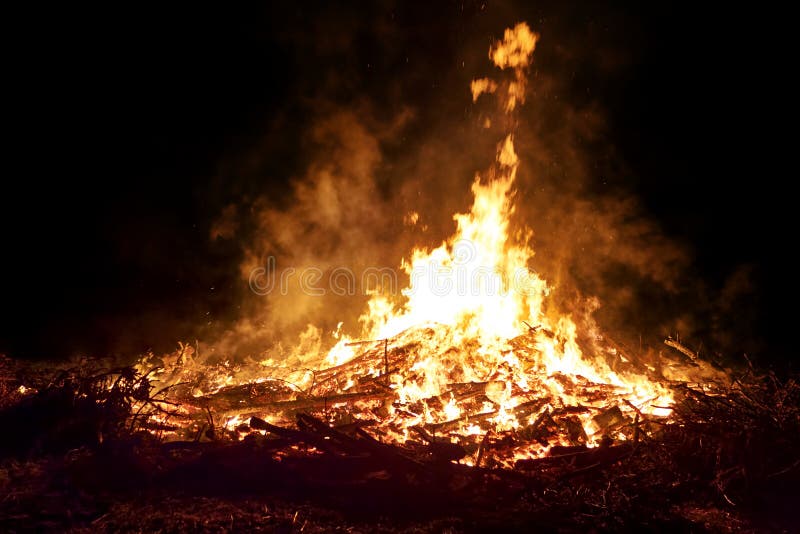 A great fire on field stock image. Image of bonfire - 185254021